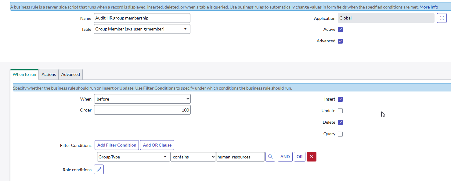 ServiceNow Group Membership Audit Log for HRSD – Incident.do